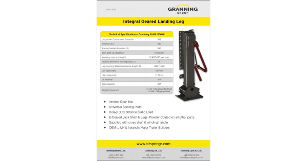 Granning Integral Geared Landing Leg 31456